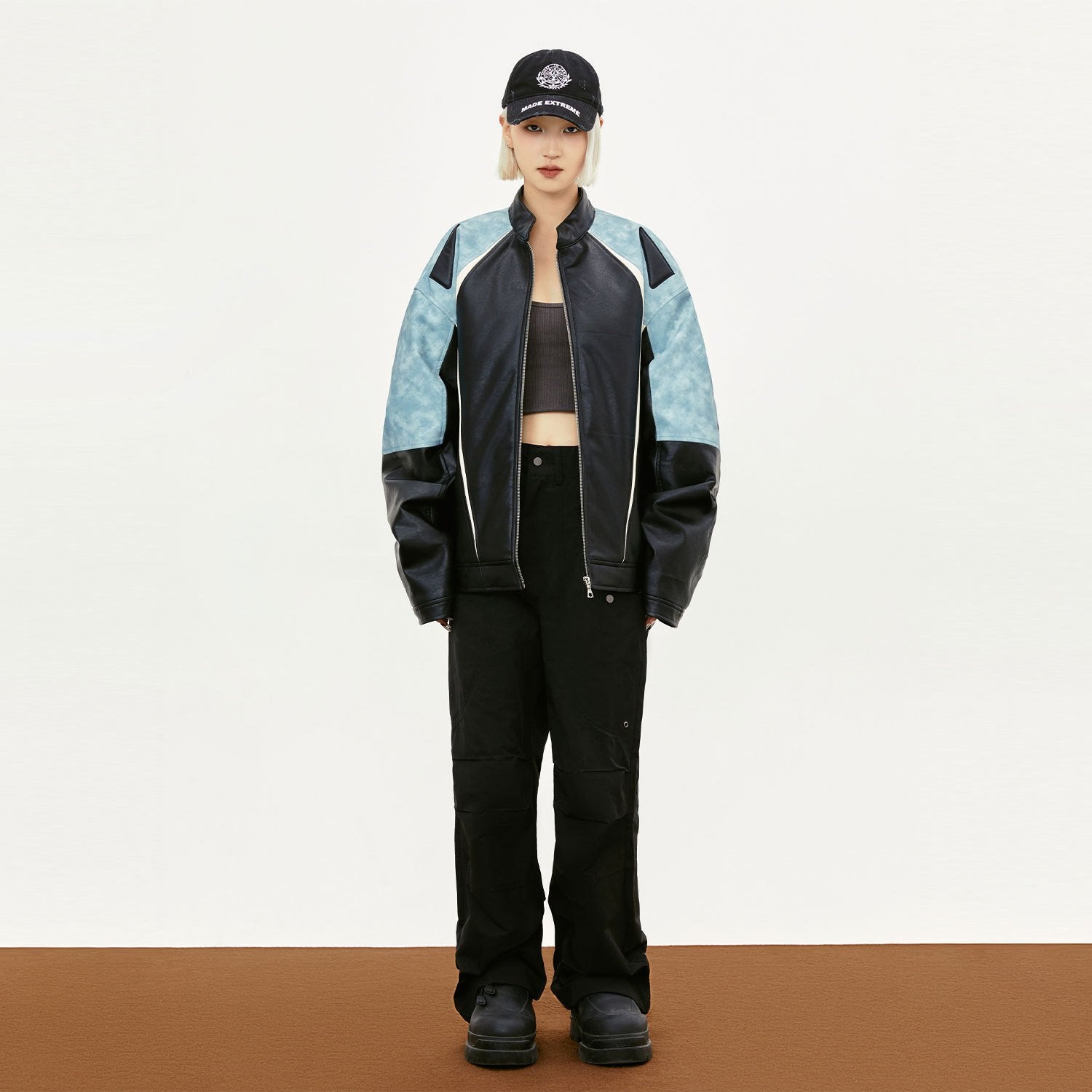 Loose Contrast Color Motorcycle Jacket – DAXUEN