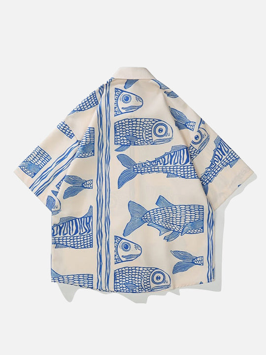 Blue Fish Print Summer Shirt – DAXUEN