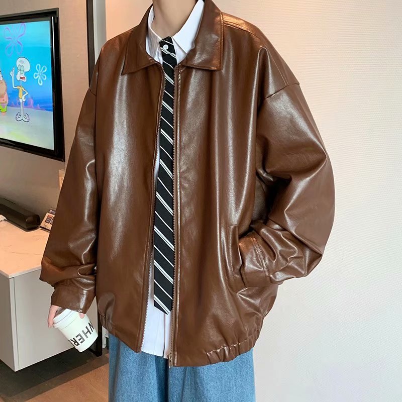 Zipper Solid Color Leather Jacket – DAXUEN