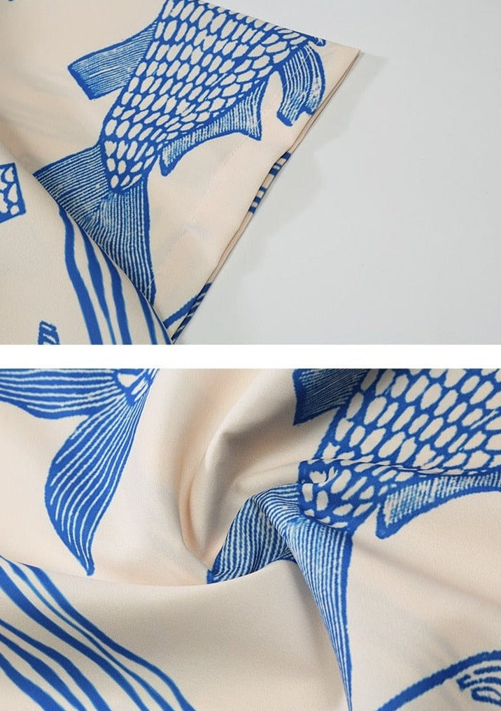Blue Fish Print Summer Shirt – DAXUEN