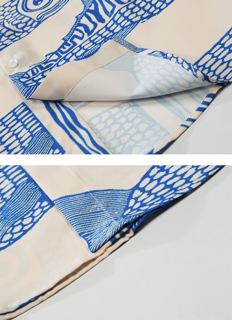 Blue Fish Print Summer Shirt – DAXUEN