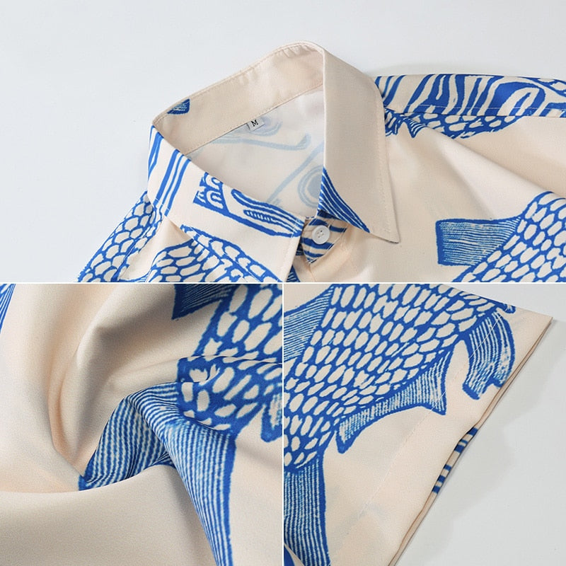 Blue Fish Print Summer Shirt – DAXUEN